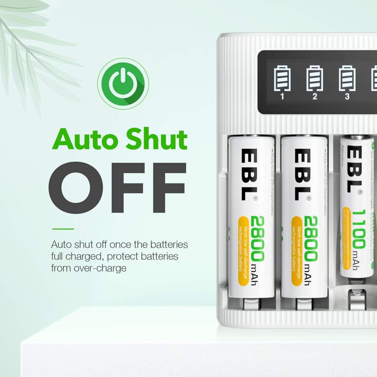 EBL AA and AAA 4 Slot LCD Battery Charger Micro/C USB input with 8 Bat